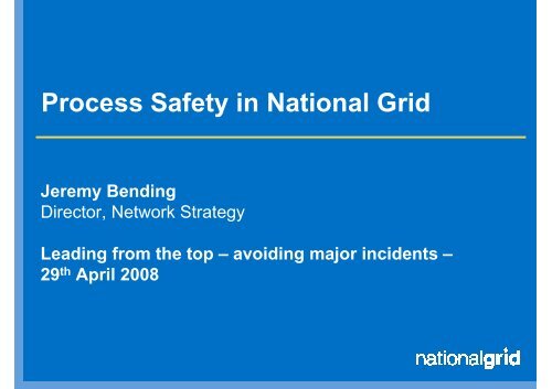 Process safety in National Grid - HSE