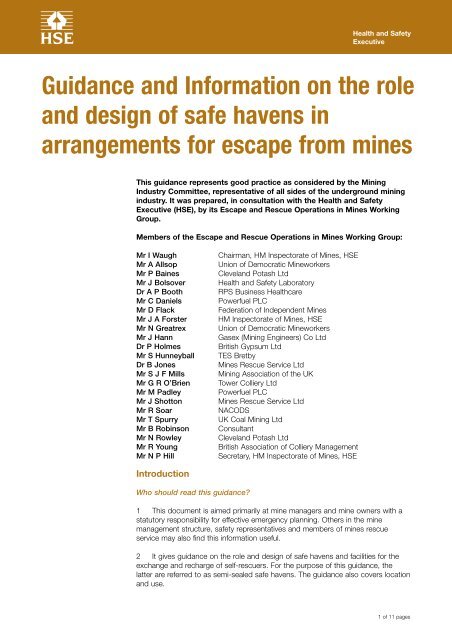 Guidance and information on the role and design of safe ... - HSE