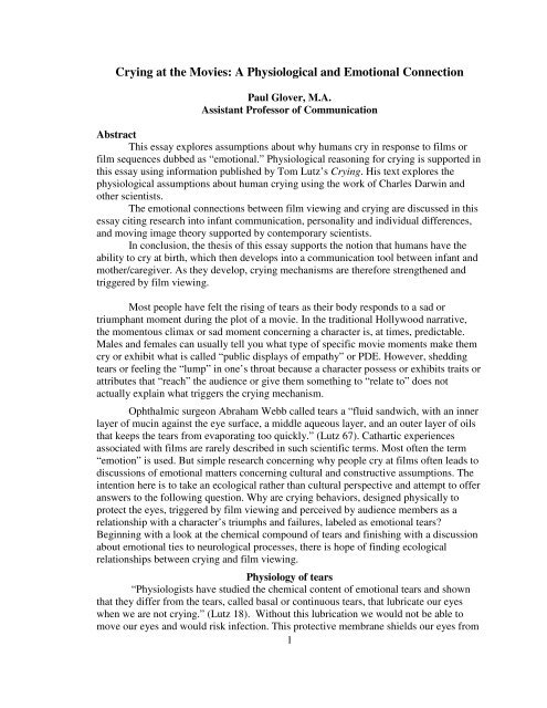 Crying at the Movies: A Physiological and Emotional Connection ...