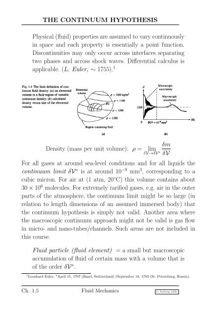 THE CONTINUUM HYPOTHESIS Physical (fluid) properties are ...