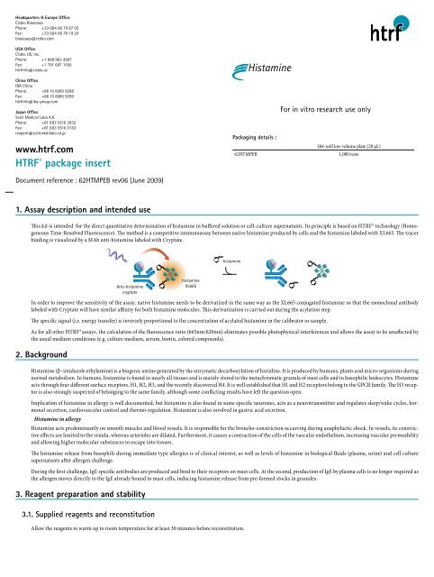 HTRFÂ® package insert Histamine - Cisbio Bioassays