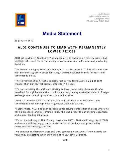 Media Statement - Aldi