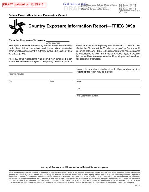 Draft FFIEC 009a reporting form