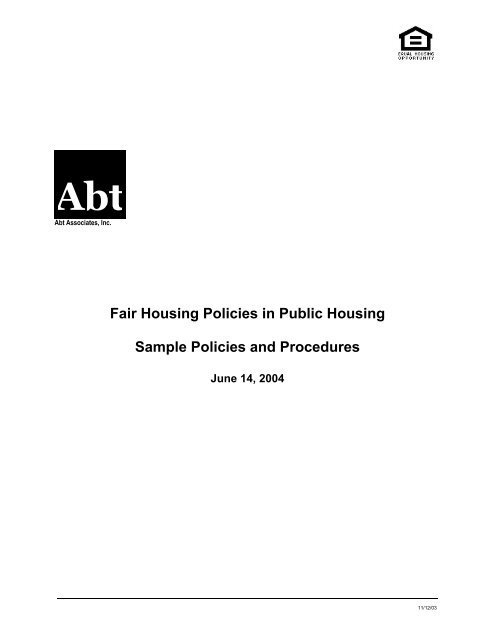 Fair Housing Policies in Public Housing Sample Policies and ... - HUD