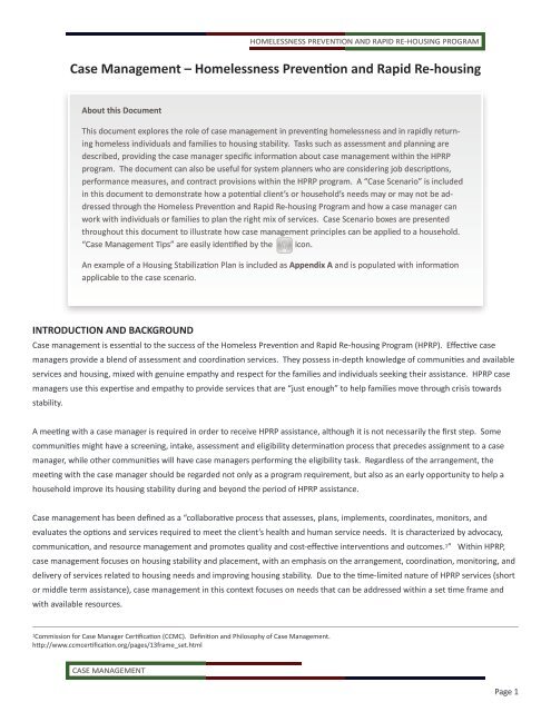Case Management - Homeless Prevention and Rapid Re ... - OneCPD