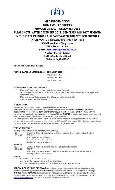 GED Information Sheet - Noblesville Schools