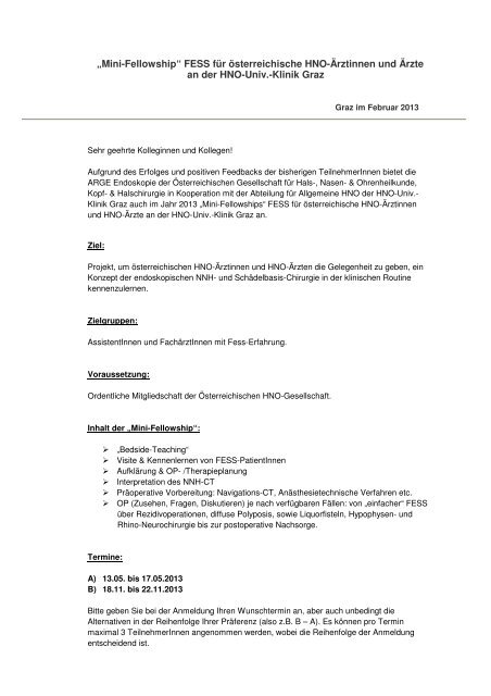 „Mini-Fellowship“ FESS für österreichische HNO-Ärztinnen und ...