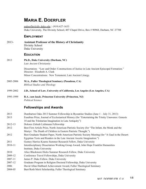 MARIA E. DOERFLER - Sites@Duke - Duke University