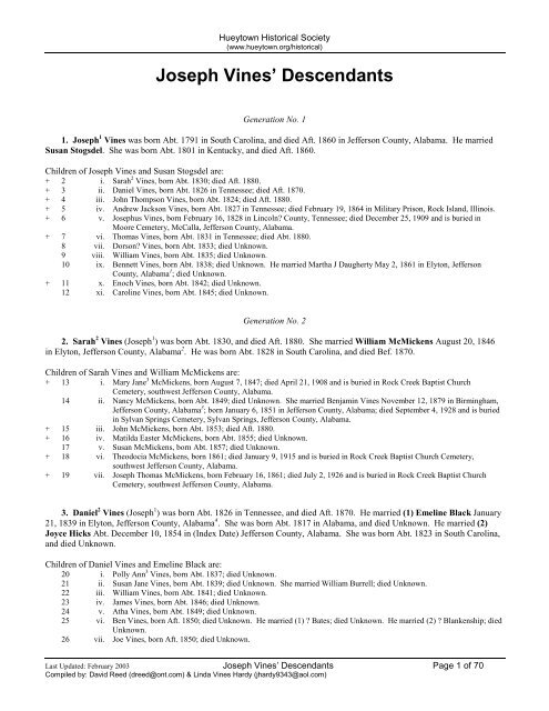 Joseph Vines' Descendants - Hueytown