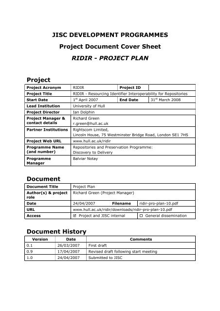 Project Plan - welcome - University of Hull