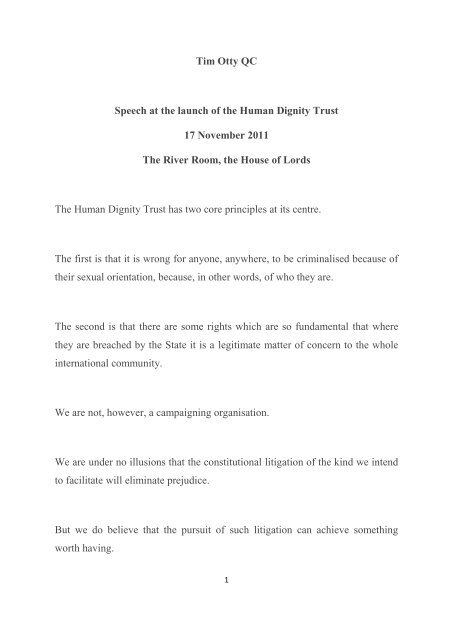 Tim Otty QC Speech at the launch of the Human Dignity Trust 17 ...