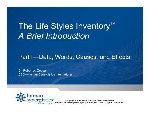 The Life Styles Inventory™ A Brief Introduction - Human Synergistics