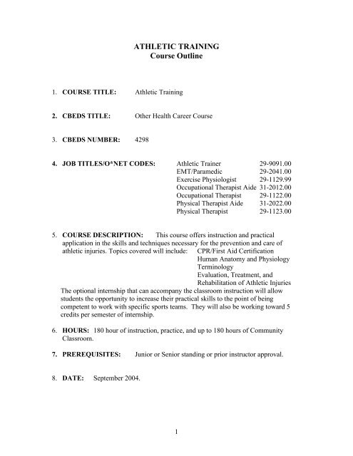ATHLETIC TRAINING Course Outline