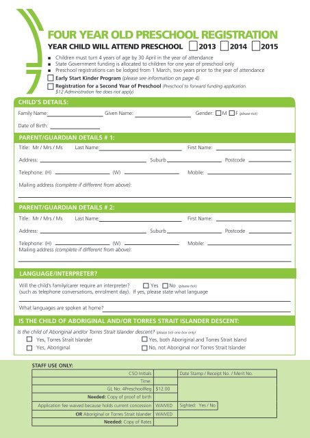 Four Year Old Preschool Registration Form.pdf - Hume City Council