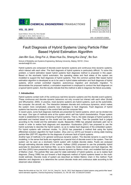 Fault Diagnosis Of Hybrid Systems Using Particle Filter Based Aidic