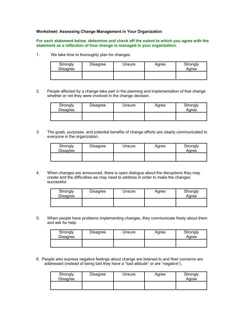 Worksheet: Assessing Change Management in Your Organization