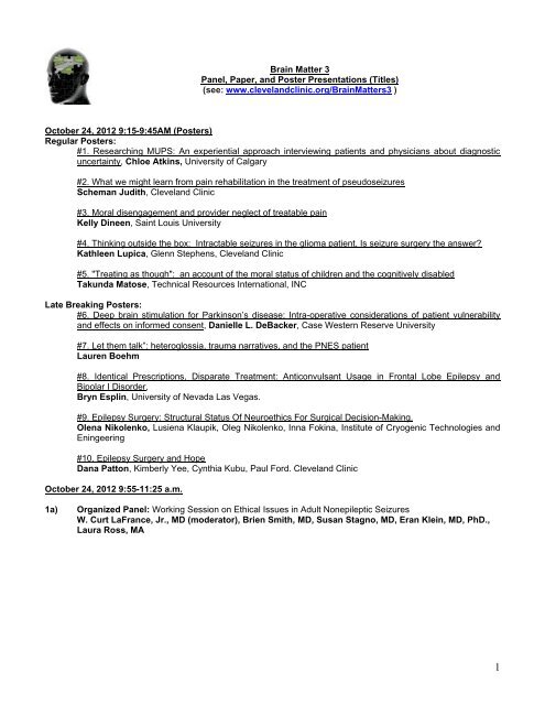 Panel, Paper, and Poster Presentations - Cleveland Clinic