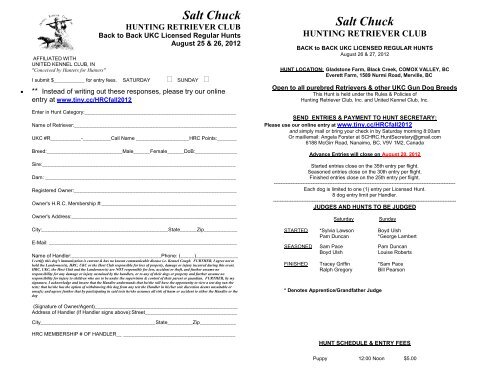 Salt Chuck Salt Chuck - Hunting Retriever Club, Inc.