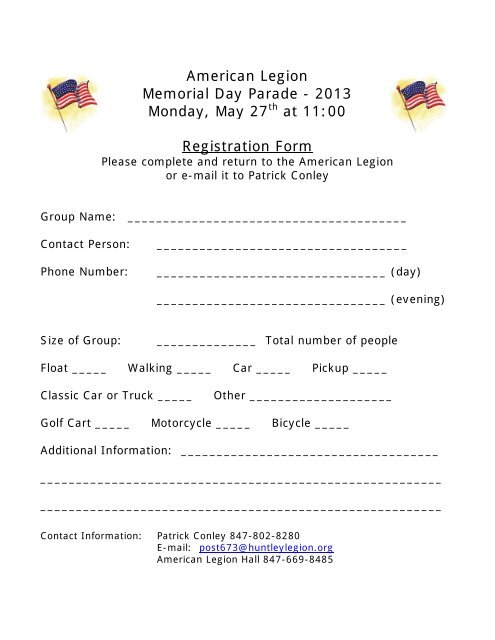Registration Form American Legion Memorial Day Parade - 2013 ...