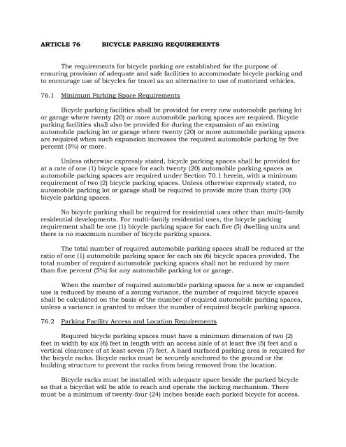 article 76 bicycle parking requirements