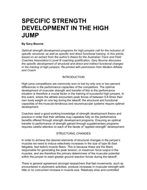 specific strength development in the high jump - HurdleCentral.com