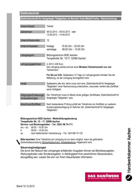 Elektrofachkraft für festgelegte Tätigkeiten im Bereich Holz-Metall ... Elektrofachkraft für festgelegte Tätigkeiten im Bereich Holz-Metall ...