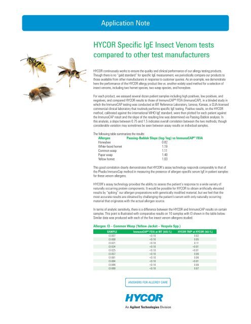 HYCOR Specific IgE Insect Venom tests ... - Hycor Biomedical