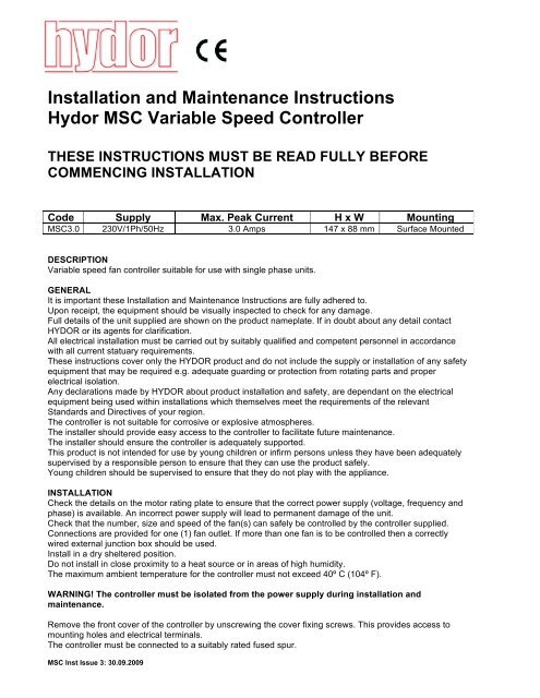 MSC Installation Inst (3) - Hydor