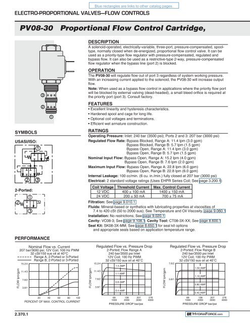 PV08-30 Proportional Flow Control Cartridge, - HydraForce