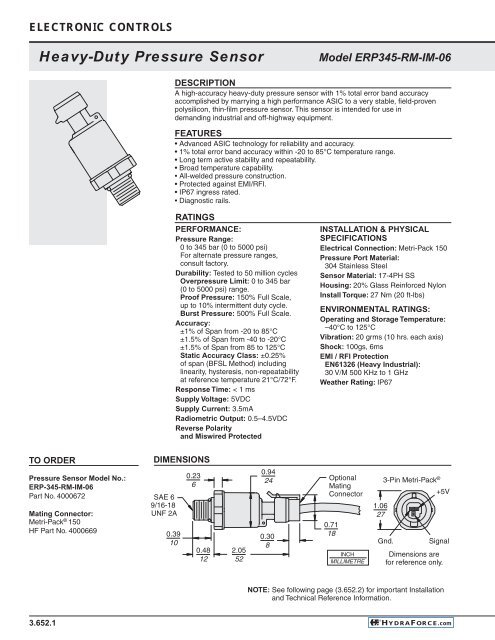 Heavy-Duty Pressure Sensor - HydraForce