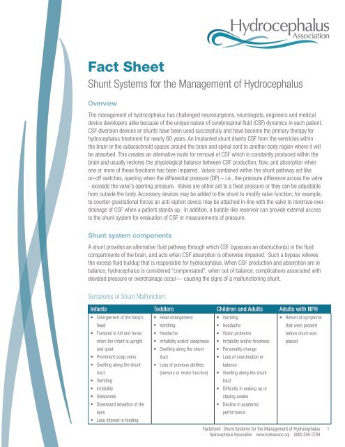 Shunt Systems Factsheet - Hydrocephalus Association