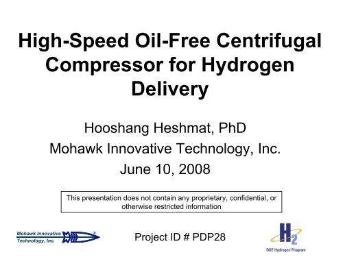 High-Speed Oil-Free Centrifugal Compressor for Hydrogen Delivery