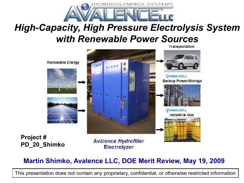 High-Capacity, High Pressure Electrolysis System with Renewable ...