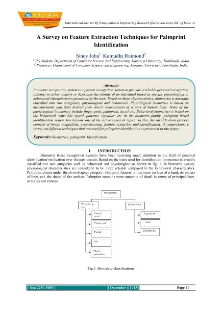 A Survey On Feature Extraction Techniques For Palmprint Identification
