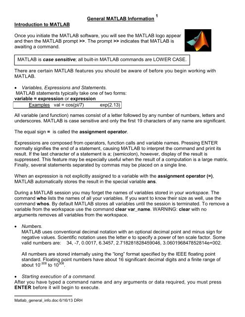 Matlab General Information - The Astro