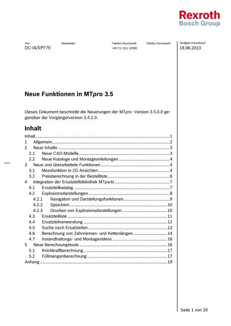 Neue Funktionen in MTpro 3.5 Inhalt - Bosch-Rexroth