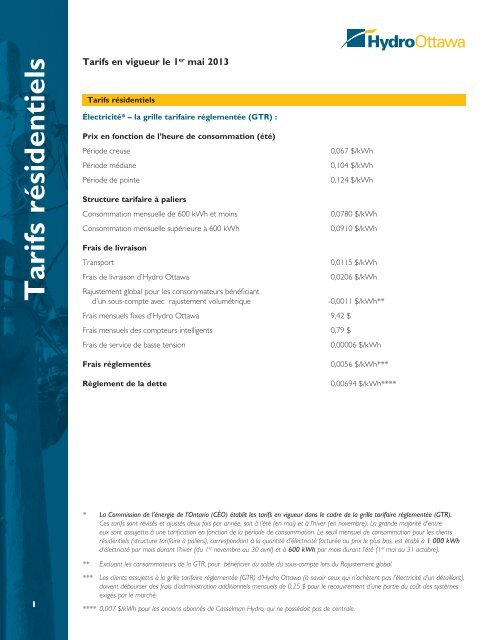Fiche Technique PDF - Hydro Ottawa
