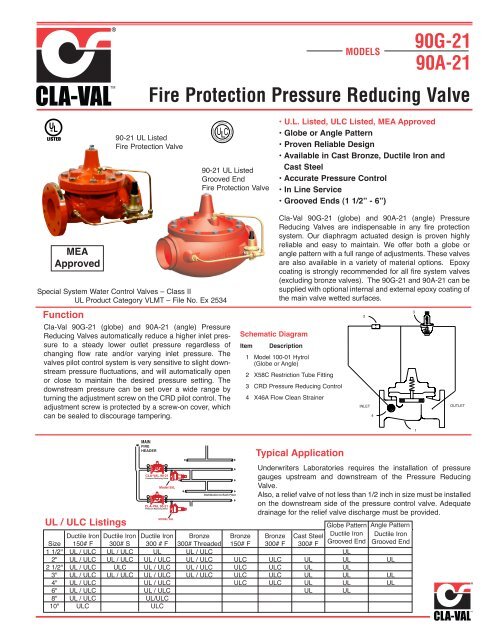 90 G-21 , 90 A-21 - Fire Protection Pressure Reducing Valve
