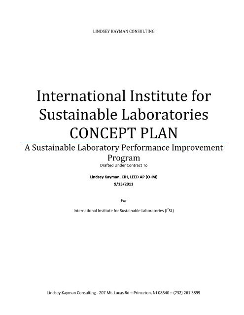 Concept Plan for a Sustainable Laboratory Performance ... - I2SL