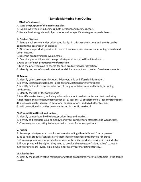 Sample Marketing Plan Outline - IAAPA