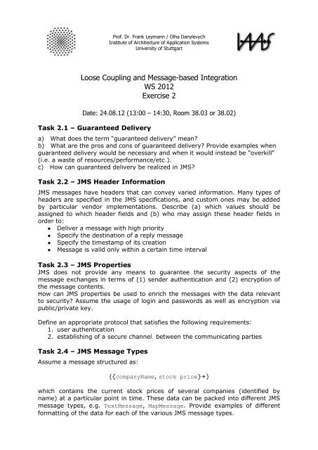 Loose Coupling and Message-based Integration WS 2012 ... - IAAS