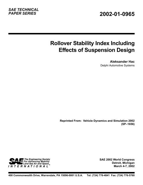 SAE TECHNICAL PAPER SERIES 2002-01-0965 Rollover ... - Delphi