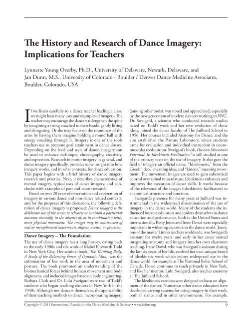 The History and Research of Dance Imagery: Implications ... - iadms
