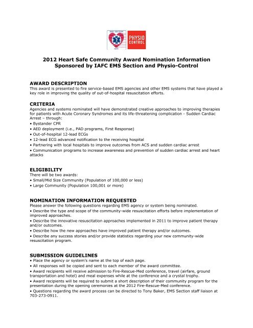 2012 Heart Safe Community Award Nomination Information ... - IAFC