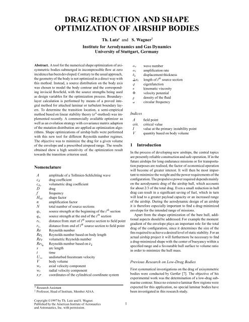 Drag Reduction And Shape Optimization Of Airship Bodies Iag