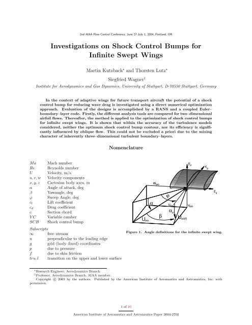 Investigations on Shock Control Bumps for Infinite Swept Wings - IAG