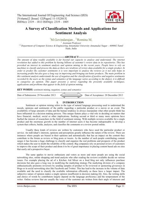 A Survey Of Classification Methods And Applications For Sentiment Analysis