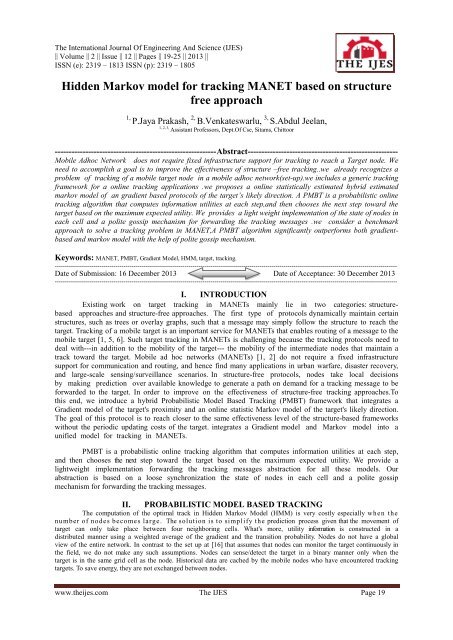 Hidden Markov model for tracking MANET based on structure free approach