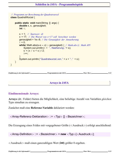 Schleifen in JAVA - Programmbeispiele Arrays in JAVA ...