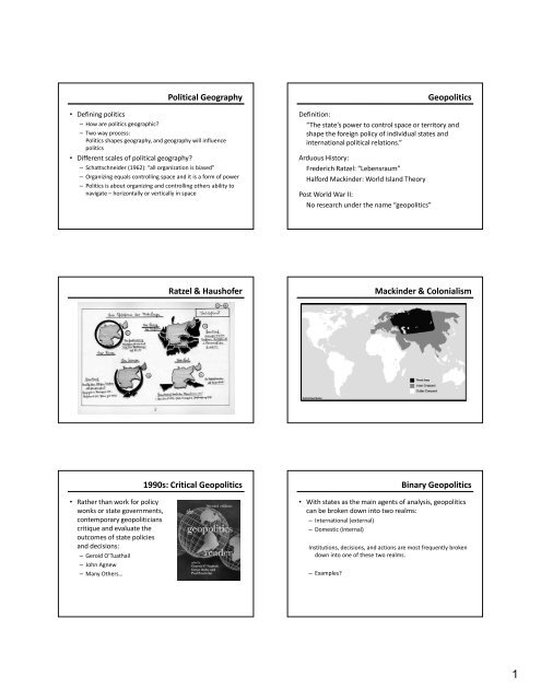 Political Geography Geopolitics Ratzel ... - Ian Muehlenhaus